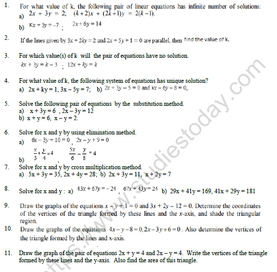 Linear Equations Worksheet Class 10 Cbse Tessshebaylo